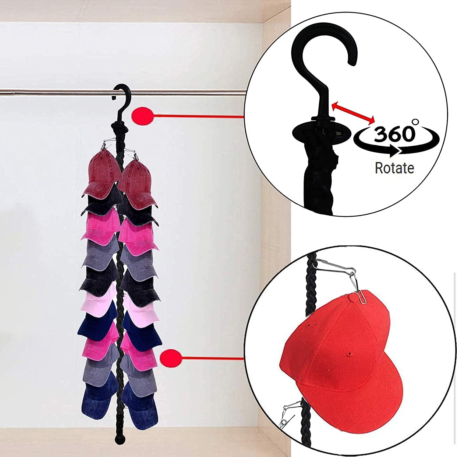 Closet Hanging Cap Keeper Closet Cap Racks Hats Holders Closet Hook Storage Organizer Hat Display Rack, 20 Baseball Cap Holder - Fit Most Hats - No Hats Included