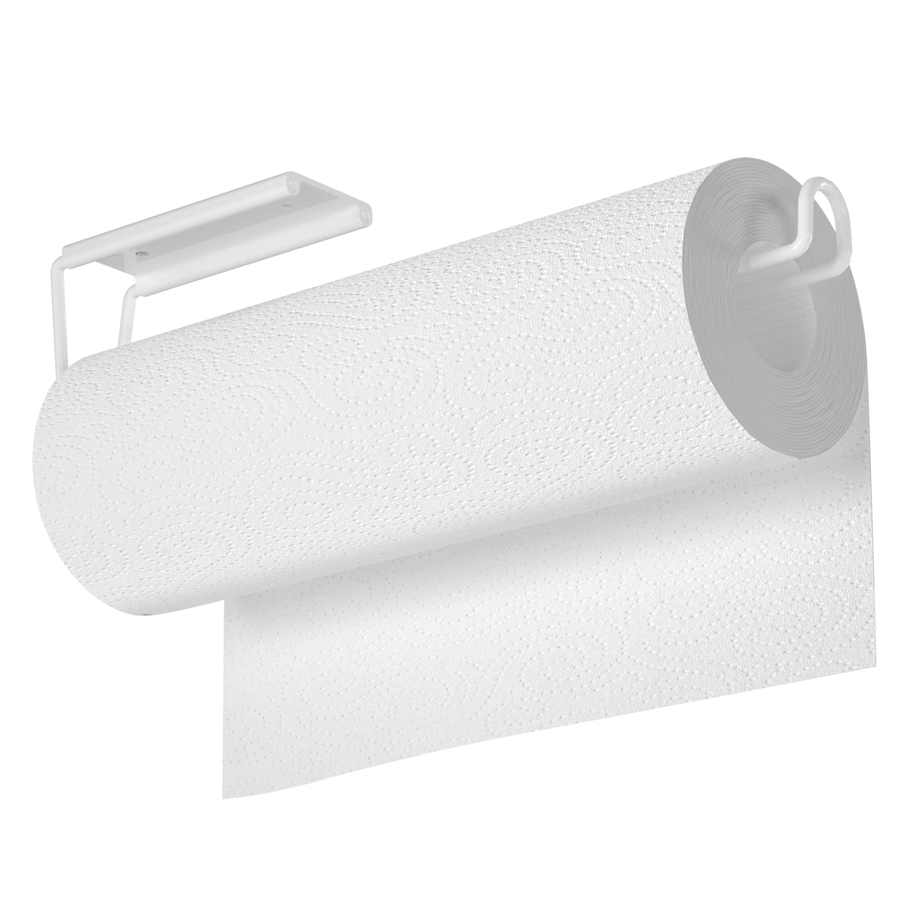 Antimbee Under Cabinet or Wall Mount Paper Towel Holder, 2 Mounting Types Adhesive/Screws, Stainless Steel Paper Towels Rolls Rack with Matte White Finish