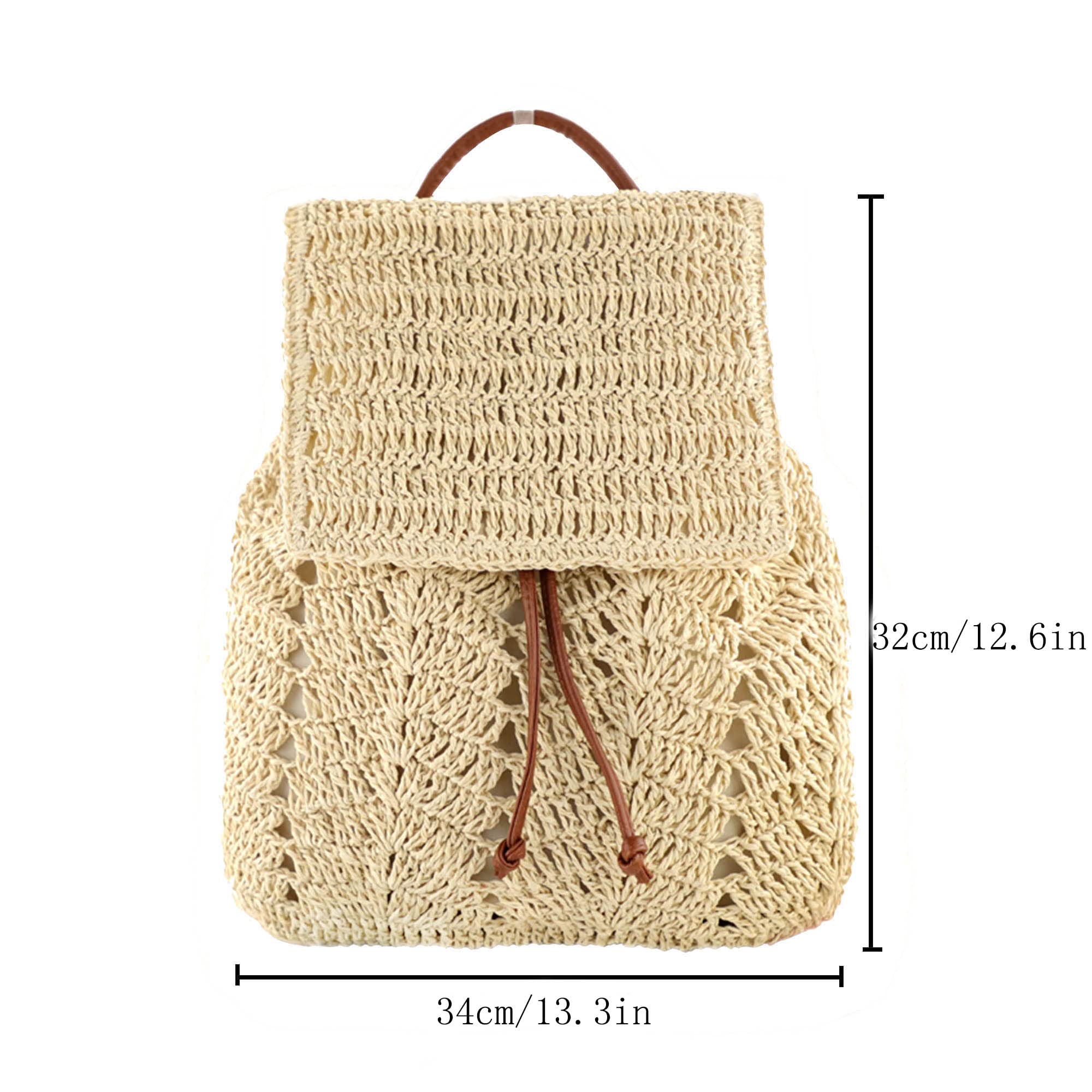 Ayliss Women Straw Beach Handbag Backpack Shoulder Handbag Summer Beach Woven Handmade Tote Purse Hobo Bag Rucksack Daypack (Beige)