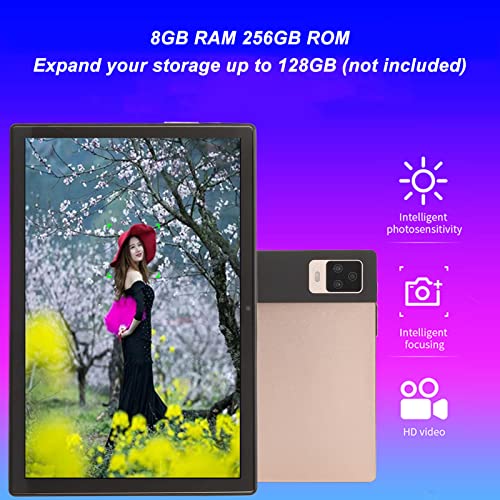 Android 12 Tablet 10 Inch Tablet, Octa Core CPU 8GB RAM 256GB ROM, IPS Screen and Dual Speakers, 7000mAh Battery, HD Calling Tablet, Gold