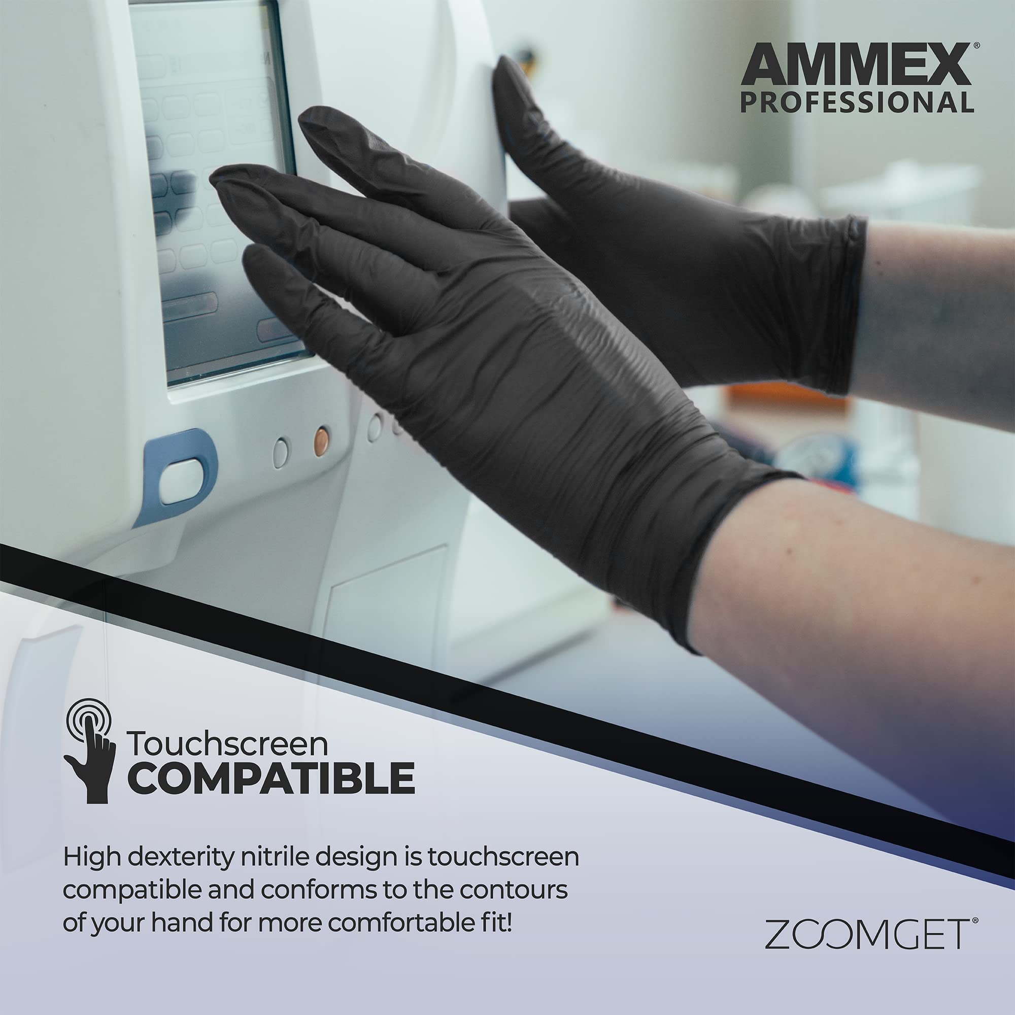 AMMEX Black Nitrile Exam Gloves, Box of 100, 3 Mil, Size Small, Latex Free, Powder Free, Textured, Disposable, Non-Sterile, Food Safe, ABNPF42100BX