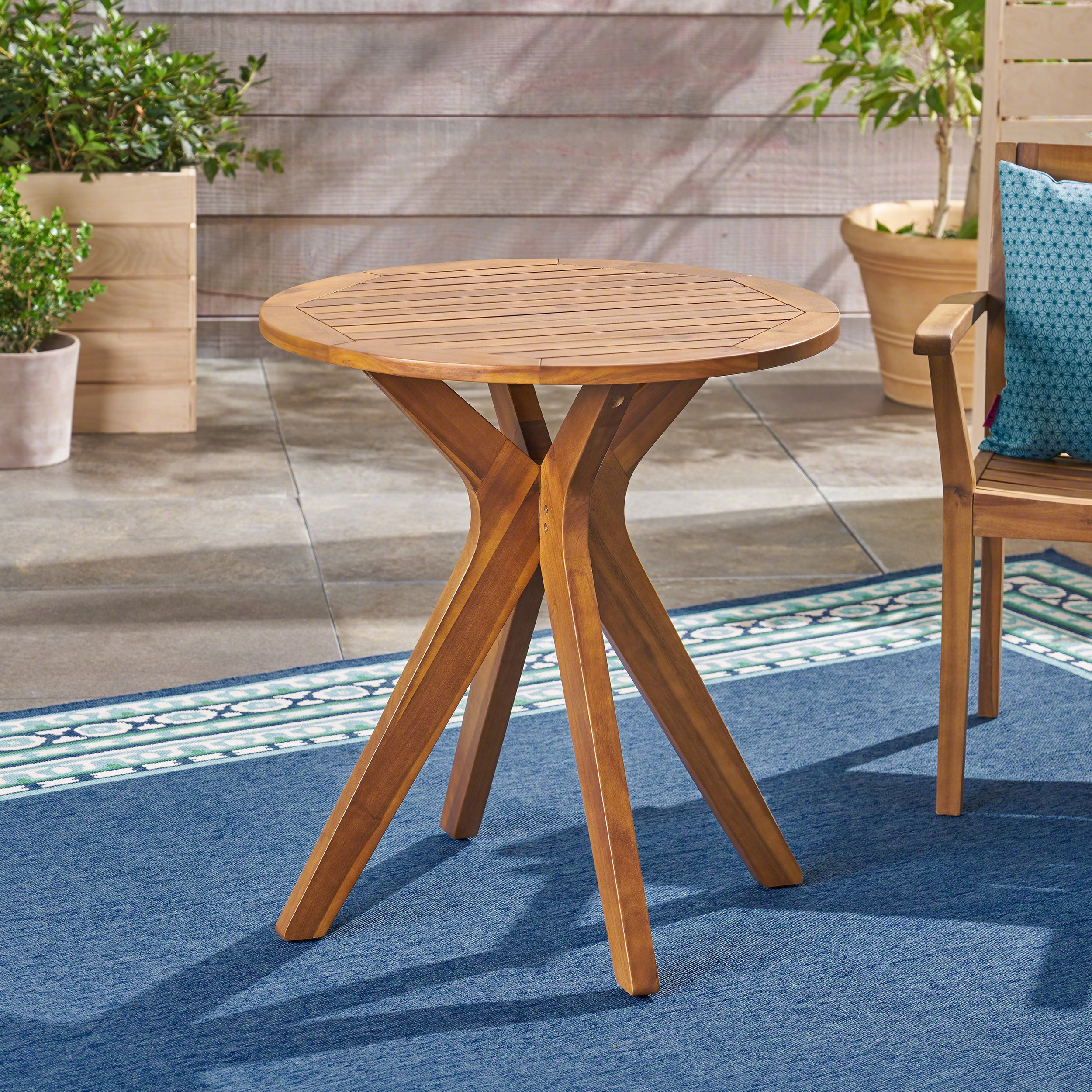 Christopher Knight Home Brigitte Outdoor Round Acacia Wood Bistro Table with X Legs, Teak