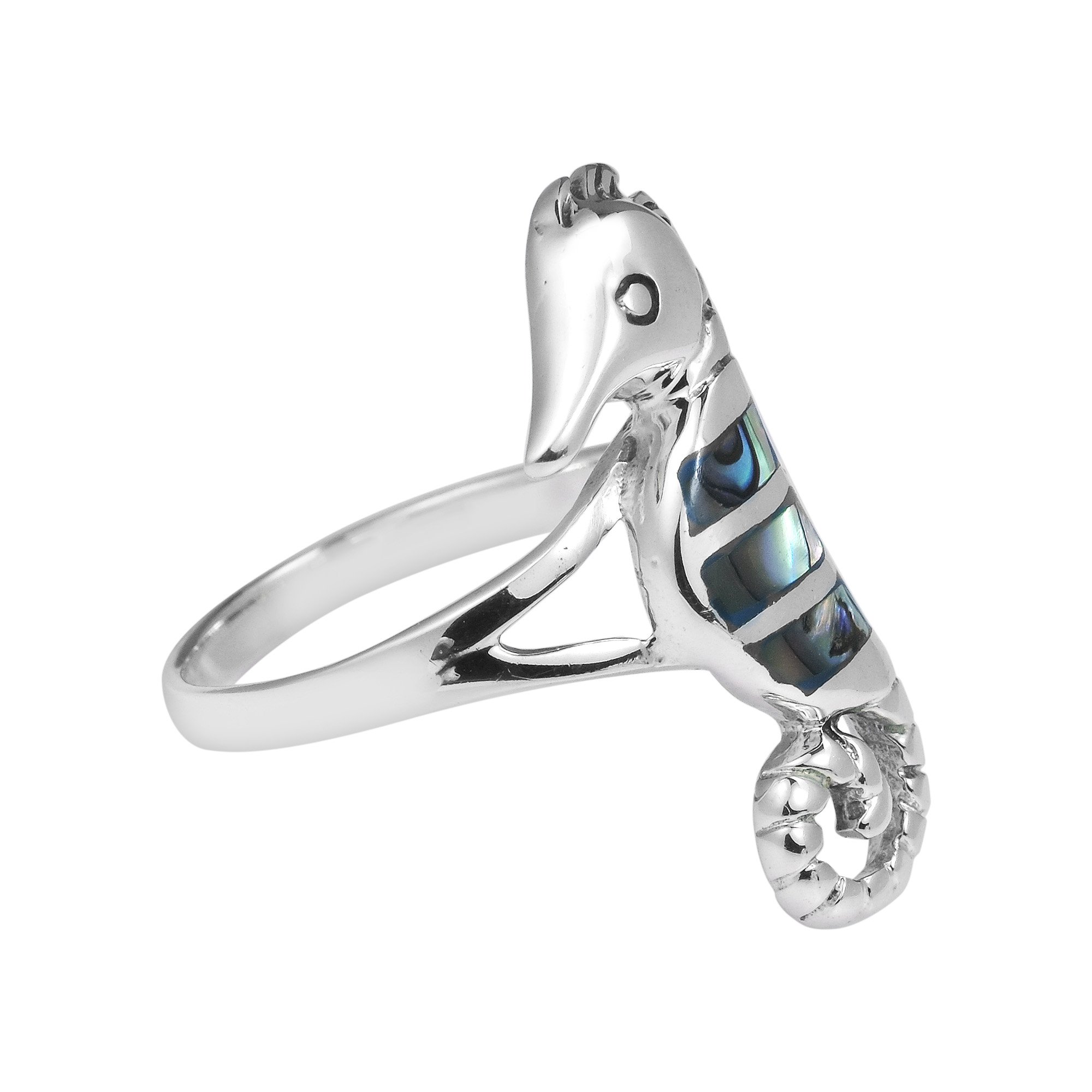 AeraVida Charming Tropical Seahorse Inlay Abalone Shell .925 Silver Ring (8)