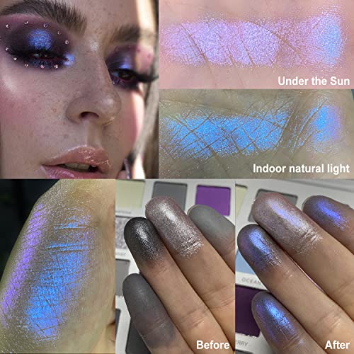 Afflano Smoky Grey Eyeshadow Palette, Highly Pigmented Silver Glitter Black White Gray Smokey Eye Eyeshadow Makeup, Emo Goth Halloween Makeup, Purple Blue Cool Toned Dark Eye Shadow Pallet