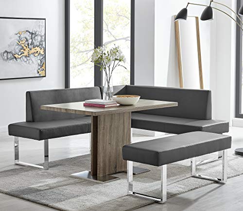 Armen Living Amanda Sectional in Grey Faux Leather and Chrome Finish