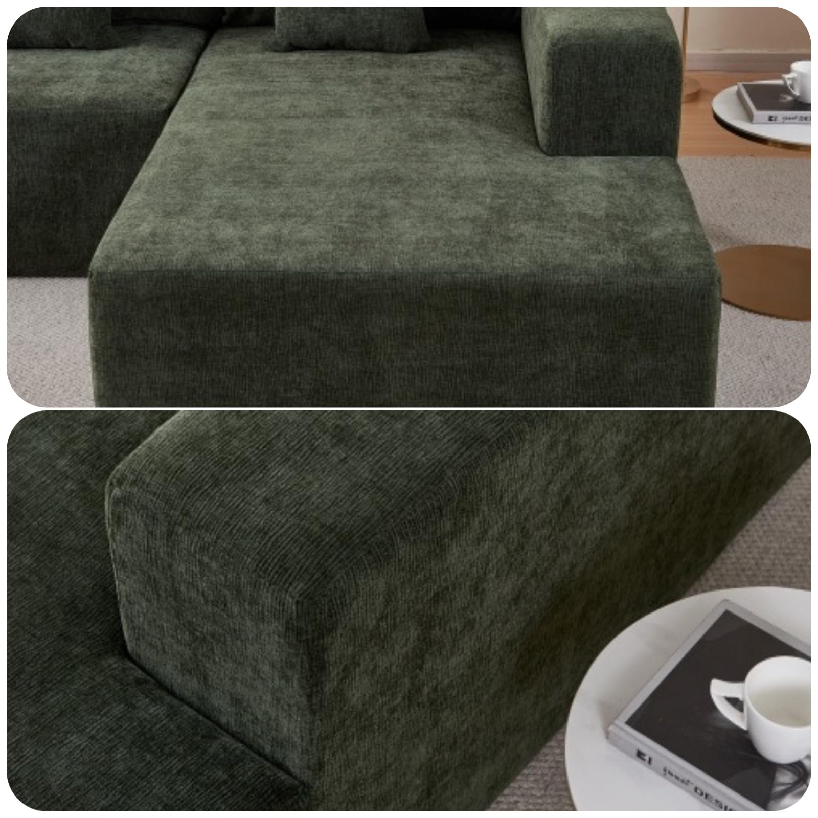 ChicFurnit Couch, U-Shaped Sectional Sofa, Modular Sectional Sofa with Plush Cushions, Reversible Sofa Couch with Supportive Backrests, Sectional Couches for Living Room, Green