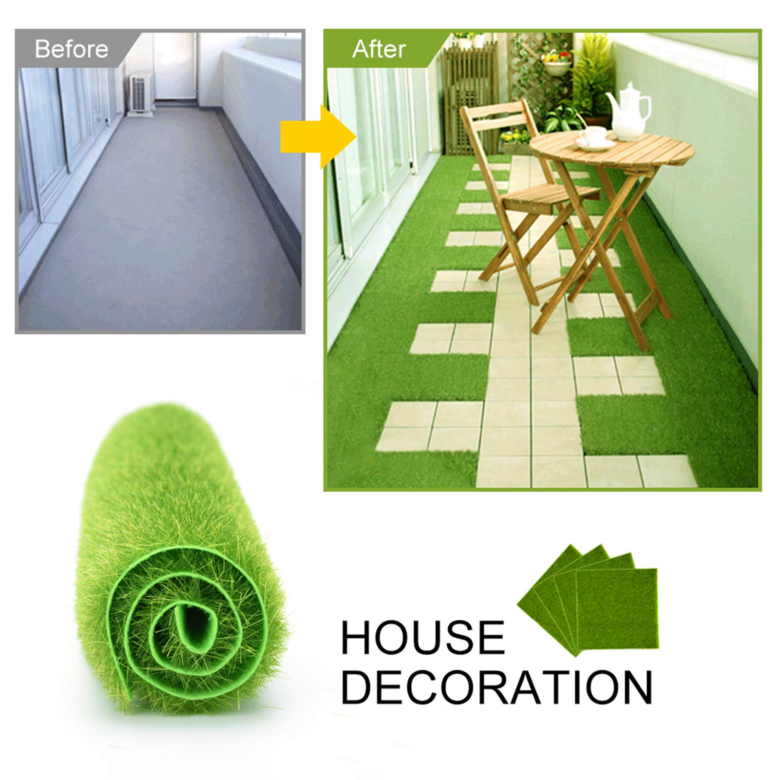 Estink Artificial Turf, Outdoor Carpet Synthetic Miniature Garden Ornament DIY Craft Rug Landscaping Artificial Lawn for DIY Micro Landscaping and Mini Gardening Props, 6 x 6inch