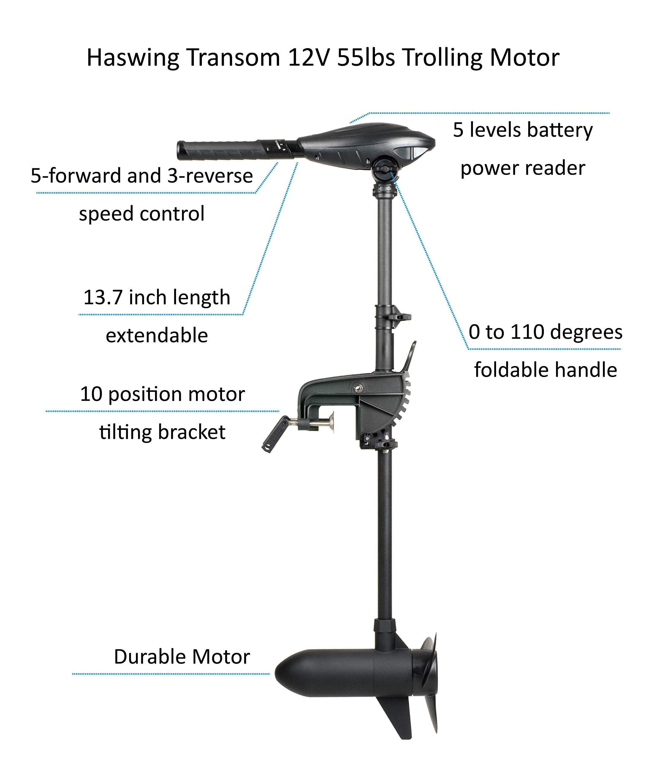 AQUOS Heavy-Duty for Two 11.5ft Inflatable Pontoon Boat with Stainless Steel Guard and Folding Seat and Haswing Handle Control 12V 55LBS Transom Trolling Motor for Fishing