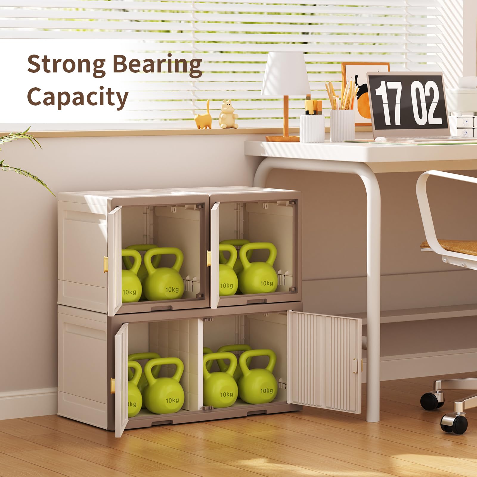 HAIXIN HOME 69QT Storage Bins with Lids, Folding Cube Storage Organizer with Doors, Freestanding Stackable Storage Cabinet Containers for Closet Toys Organizer