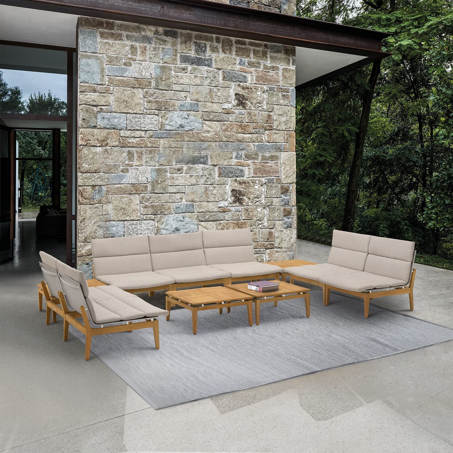 ARMEN LIVING SETODARLT7A4B Arno 11 Piece Teak Wood Seating Set, Beige