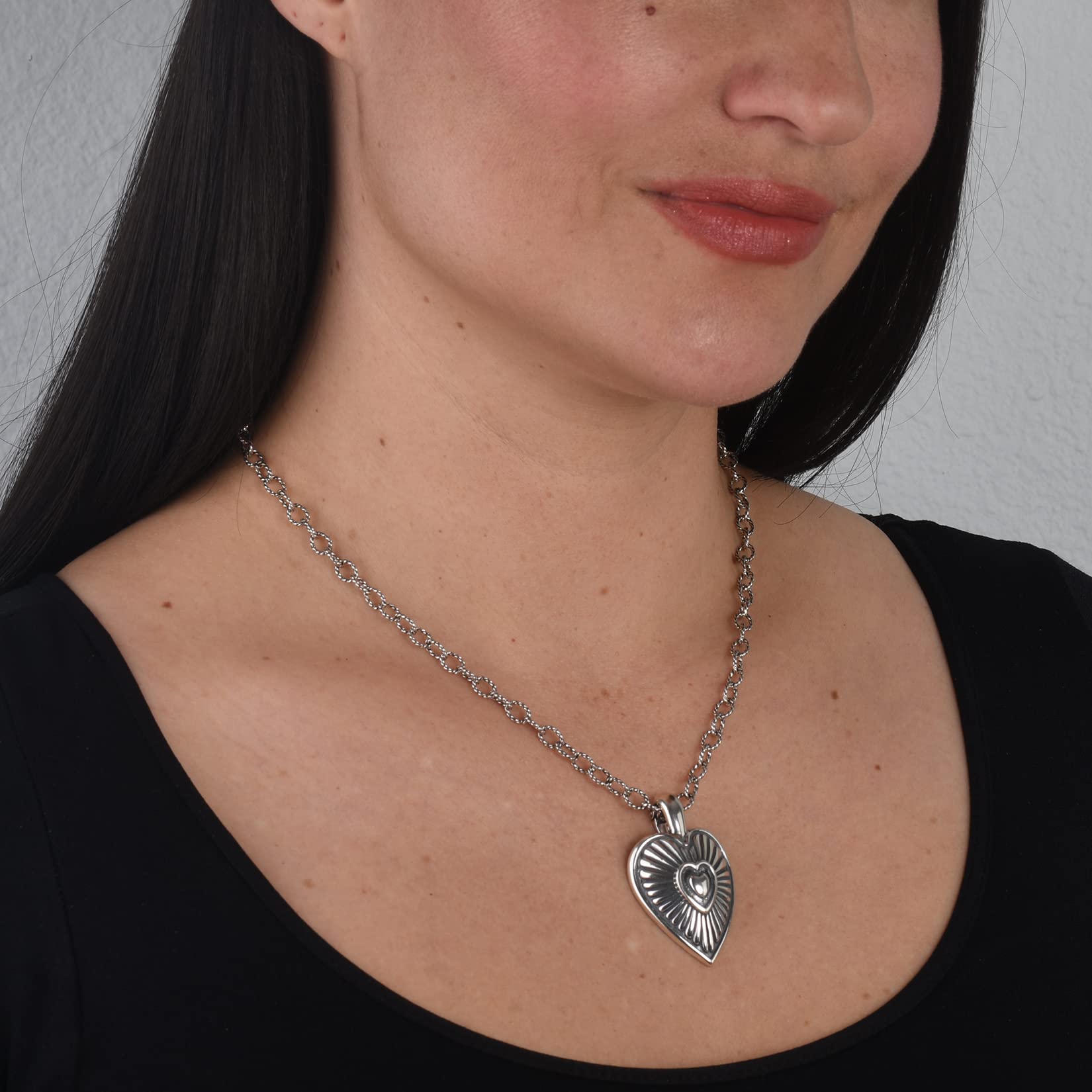 American West Sterling Silver Women's Pendant Enhancer Heart & Sunburst Design