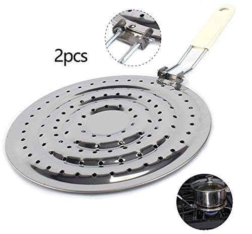 DALAO 2 Pack Double Thickening Heat Diffuser Reducer Flame Guard Simmer Plate, Stainless Steel for Electric and Gas Stovetops