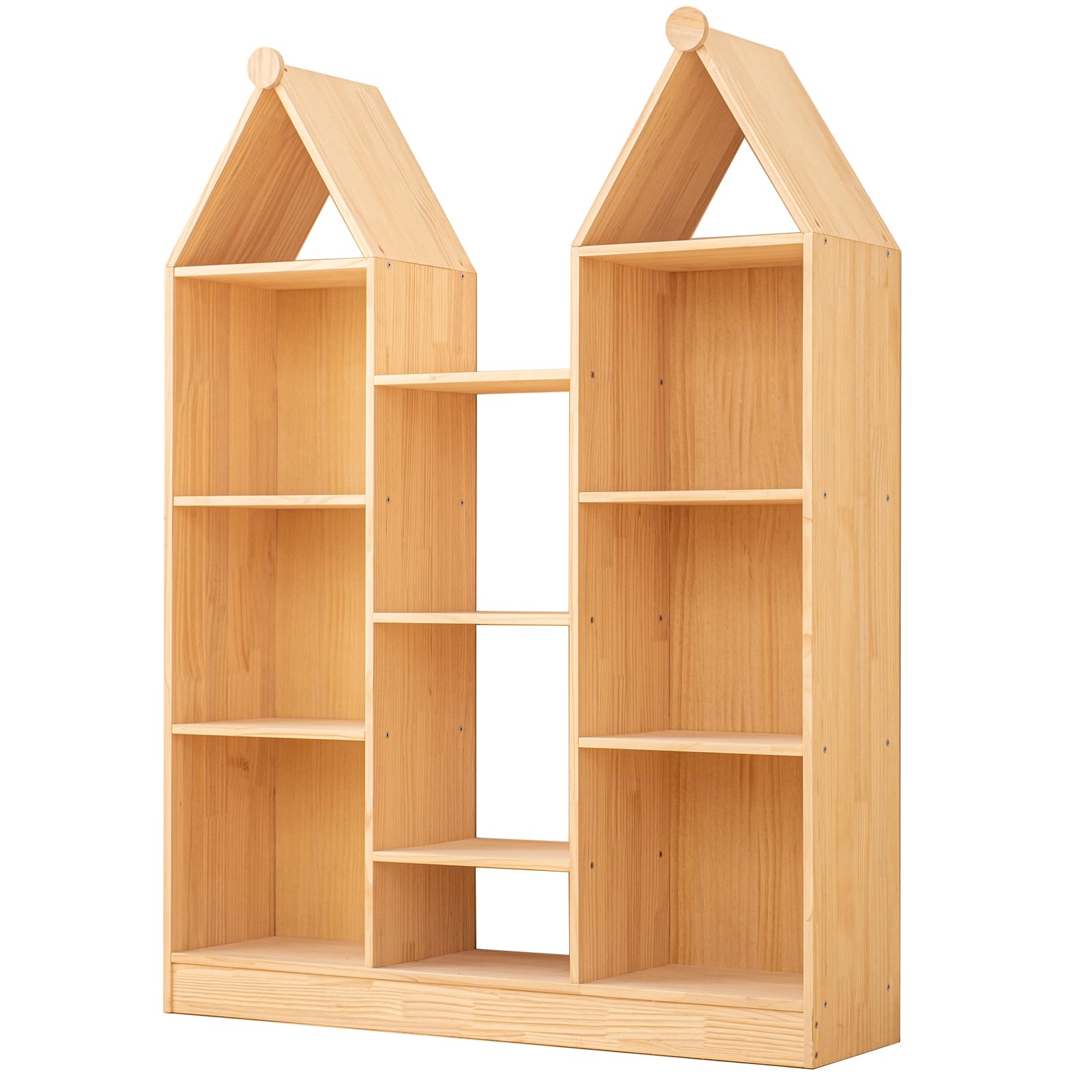 ChubanCraft 3 Tier Storage Cabinet Organizer Wooden Kids Bookshelf Toy Shelf Wood Open Display Cabinet Storage Bookcase Gift Natural (45.27" L x 11.81" W x 59.84" H)