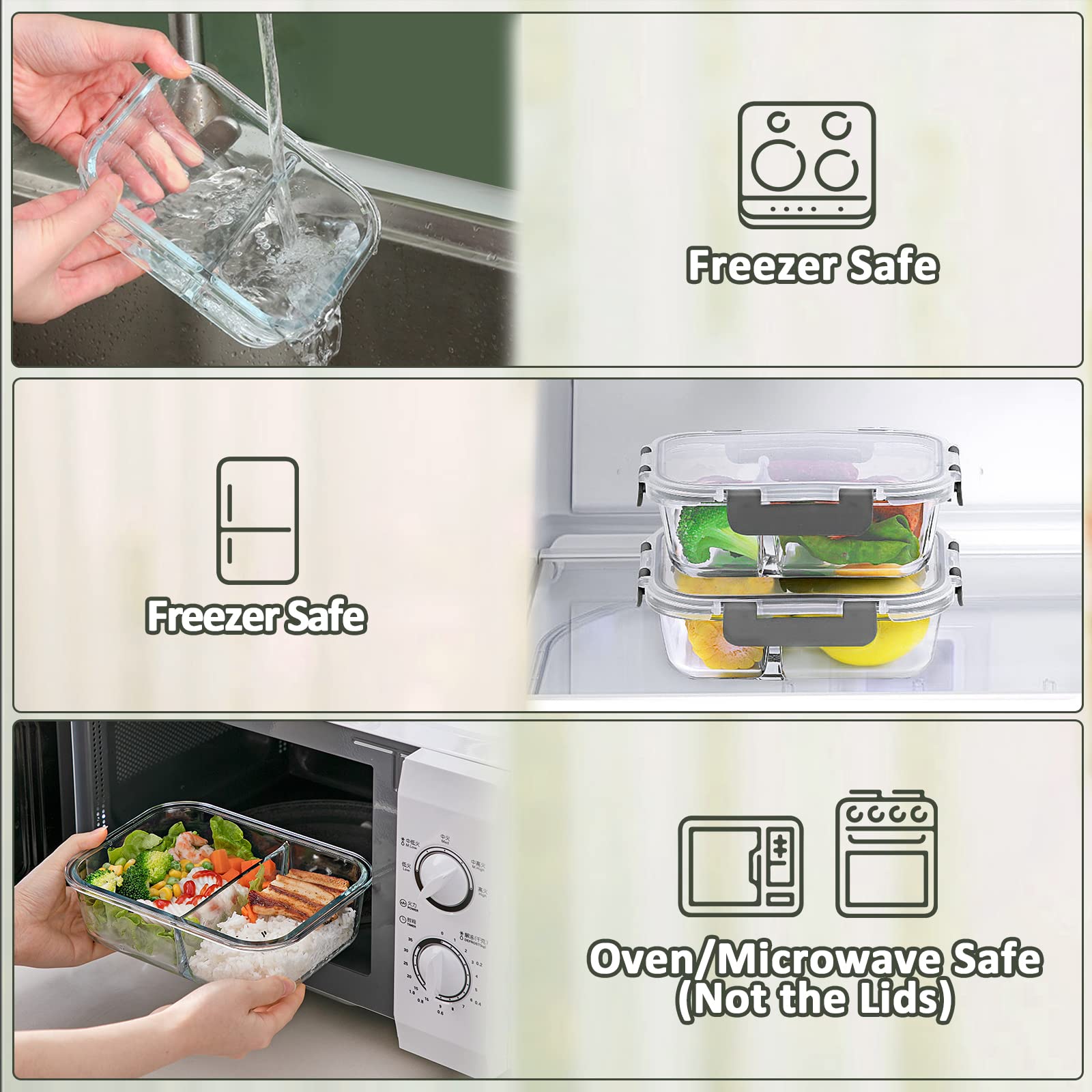 M MCIRCO 10-Pack,30 Oz Glass Meal Prep Containers 2 Compartments, Airtight Glass Lunch Bento Boxes with Lids, Glass Food Storage Containers, Microwave, Oven, Freezer and Dishwasher