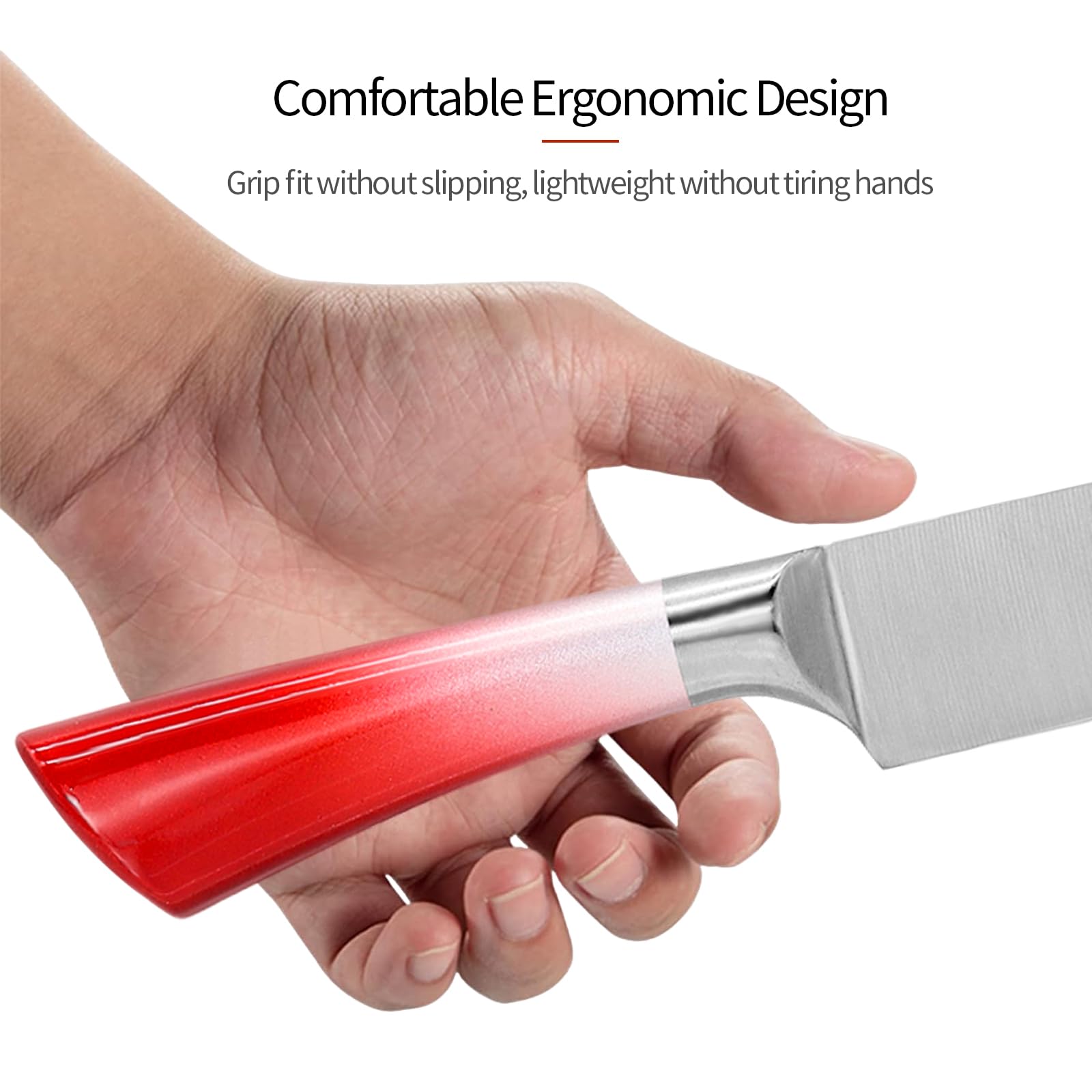 Kitchen Knife Set, 9-Piece Red Knives Set for Kitchen, Non Stick Sharp Stainless Steel Chef Knife Set with Block Sharpener, Ideal for Kitchen Decor (Red)