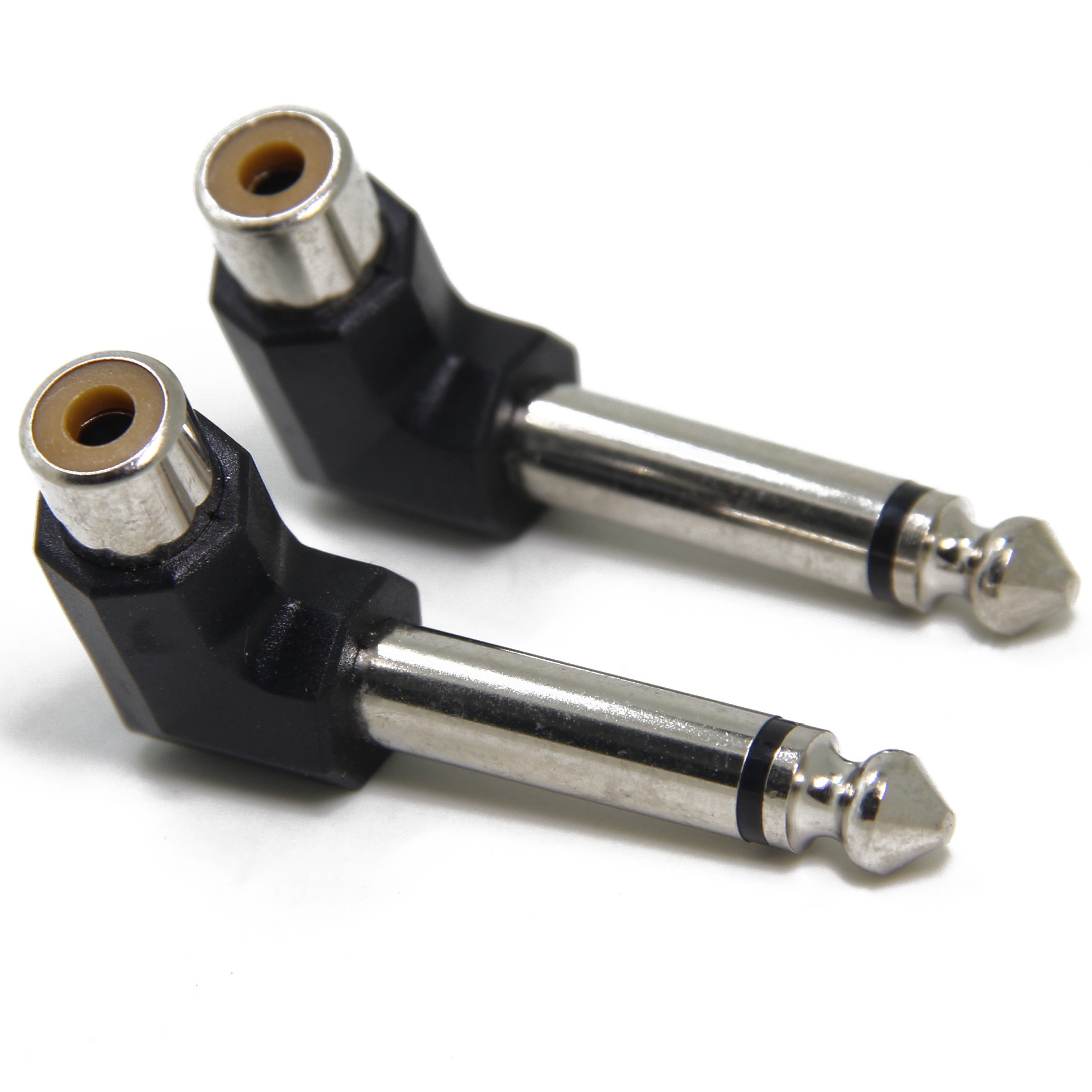 Ancable 2-Pack 90 Degree RCA to 1/4" Phono Jack Adapter Right Angle Space Saving for DJ Use to Connect PA Mixer Monitors and Amps