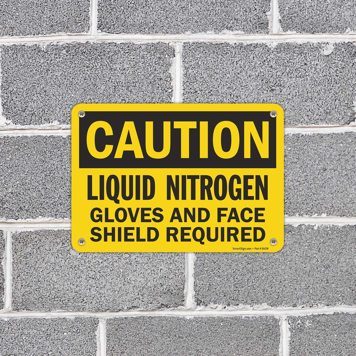 SmartSign "Caution - Liquid Nitrogen, Gloves And Face Shield Required" Sign | 7" x 10" Plastic