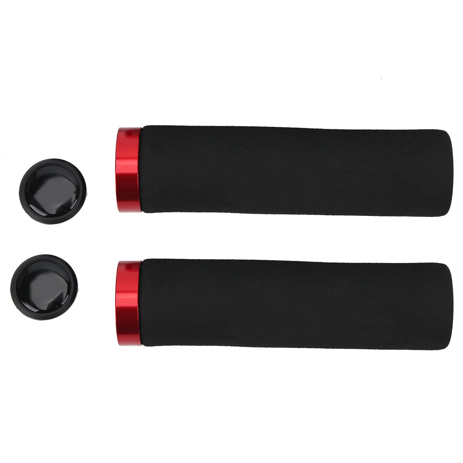 Bike Handle Grips Sponge Comfortable with Aluminum Alloy Lock Bike Grips Tool Cycling Accessory (Black red)