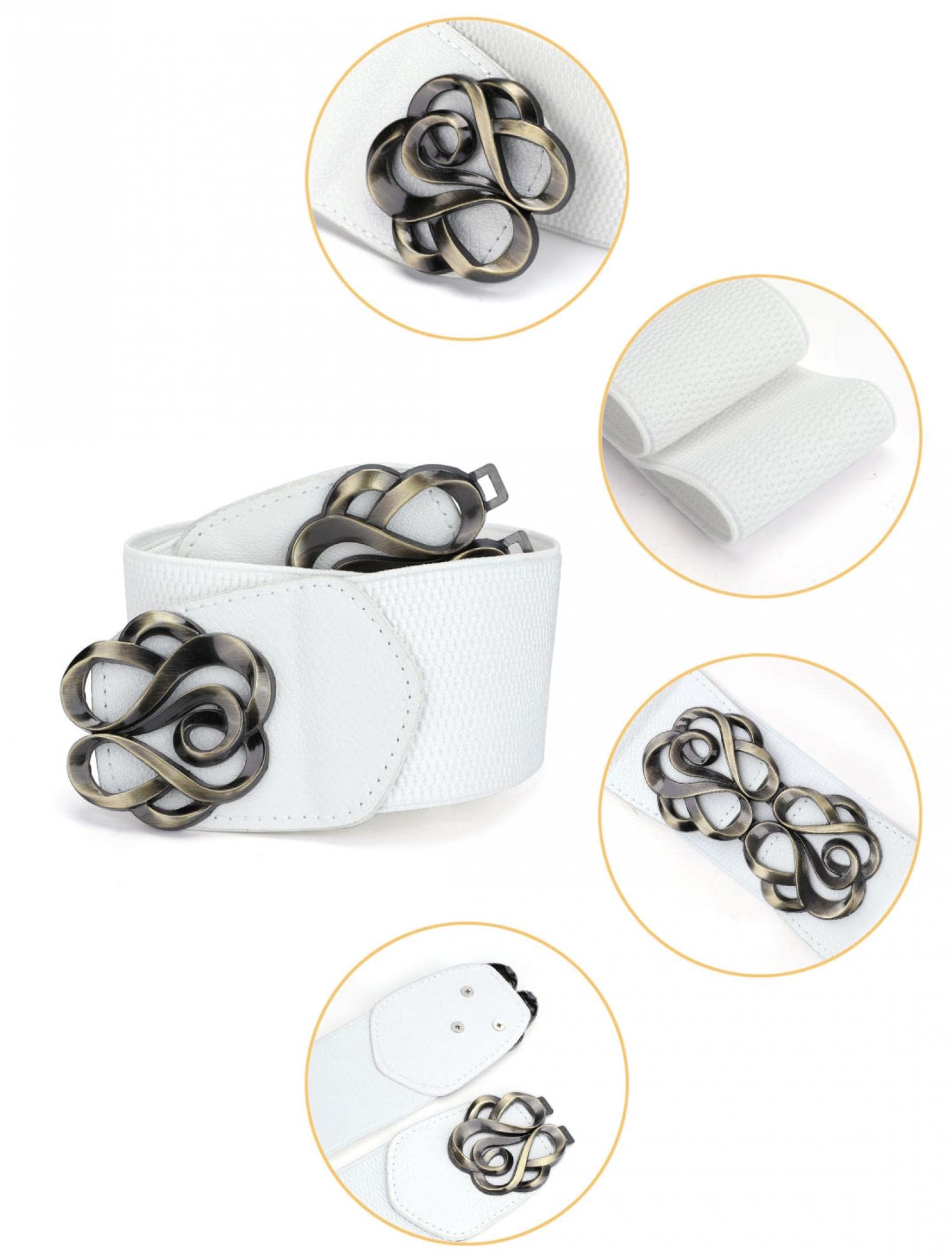 Allegra K Lady Metal Interlocking Buckle Stretch Band Cinch Belt Dress Ornament White One Size