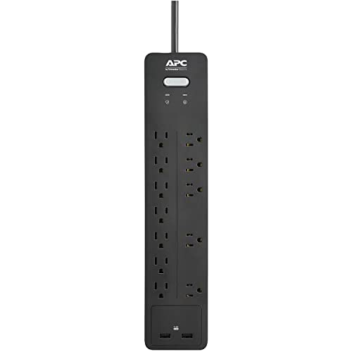 APC Surge Protector Power Strip with USB Charging Ports, PH12U2, 2160 Joules, Flat Plug, 12 Outlets Black