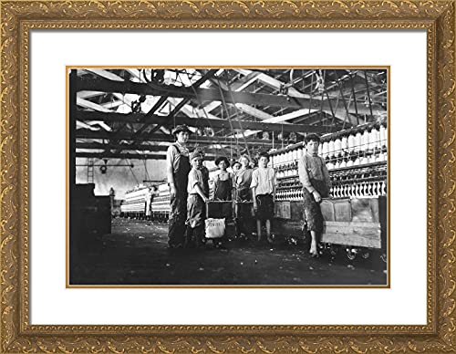ArtDirect Hine, Lewis Wickes 24x19 Gold Ornate Framed Art Print with Double Matting Titled: Group of Doffers and Spinners Working in Roanoke Cotton Mills