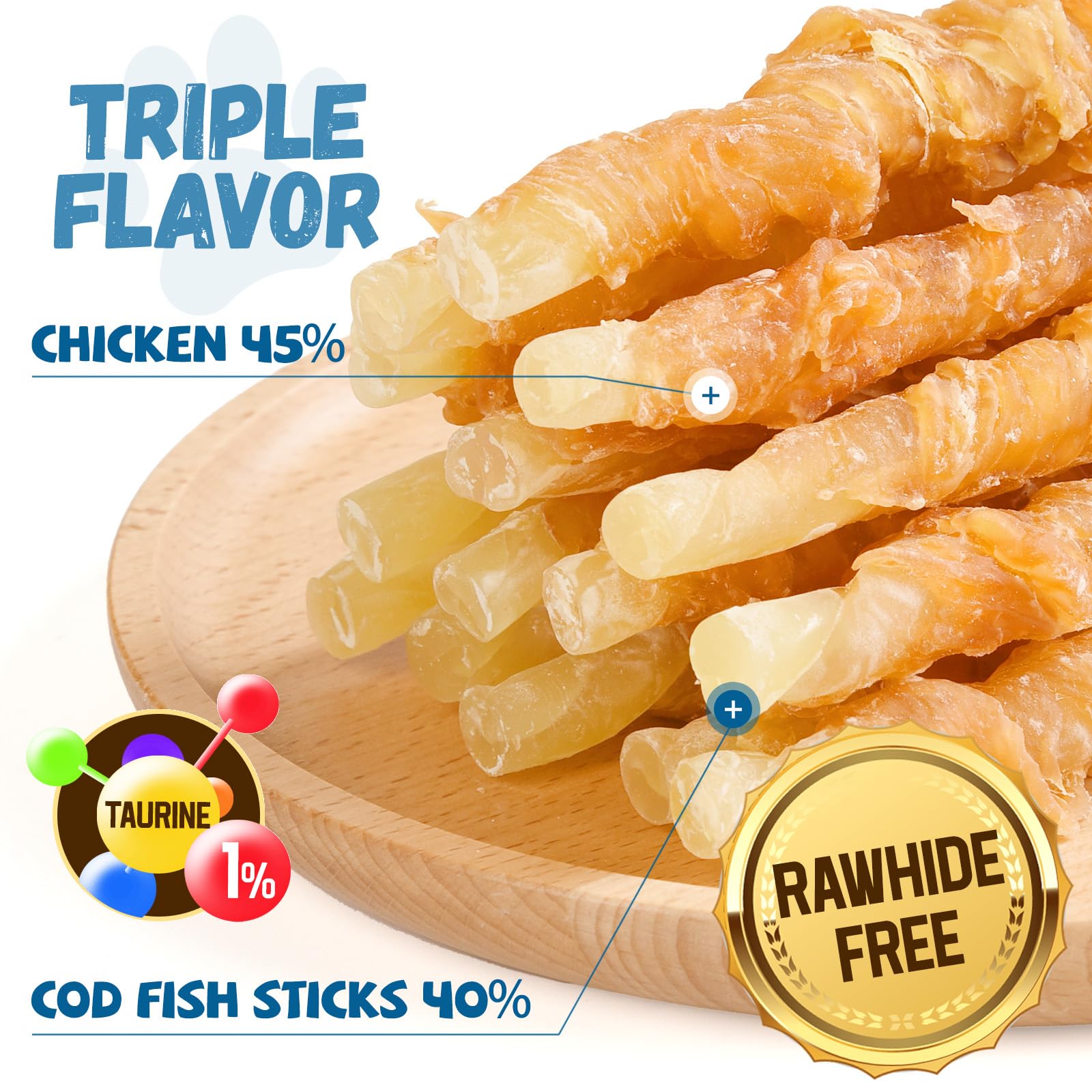 Chicken Wrapped Cod Sticks Dog Treats, Rawhide Free Dog Chewy Natural Training Rewards Snacks Dog Treats for Small Medium Large Dogs 15-17 Counts