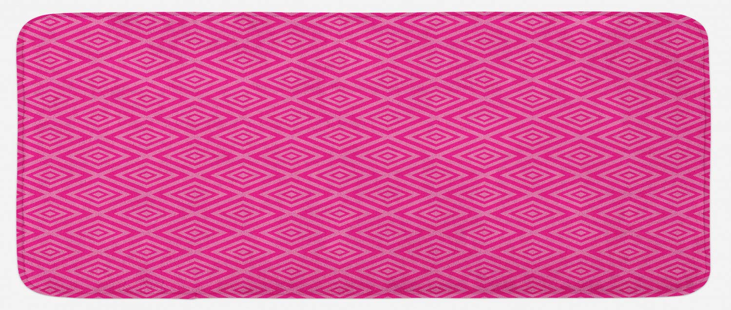 Ambesonne Hot Pink Kitchen Mat, Darker Colored Squares Pattern Nested Design in Diagonal Order Classical Tile, Plush Decorative Kitchen Mat with Non Slip Backing, 47" X 19", Pink Hot Pink