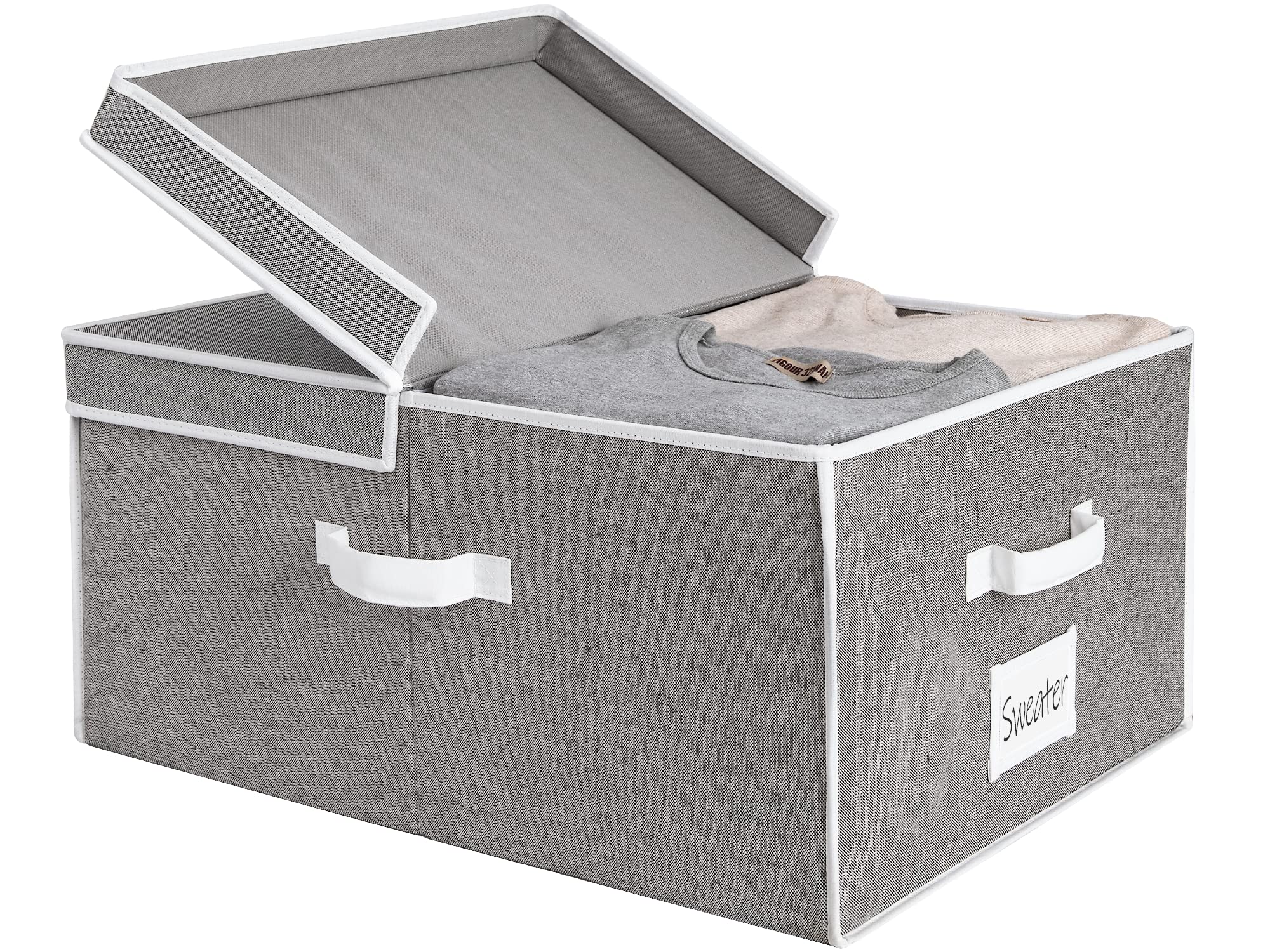 StorageWorks Extra Large Clothes Storage Bins, 55L Fabric Storage Baskets with Double-Open Lid and Divider Board, Closet Storage Organizers with Handles, Mixing of Brown & Beige, 1-Pack