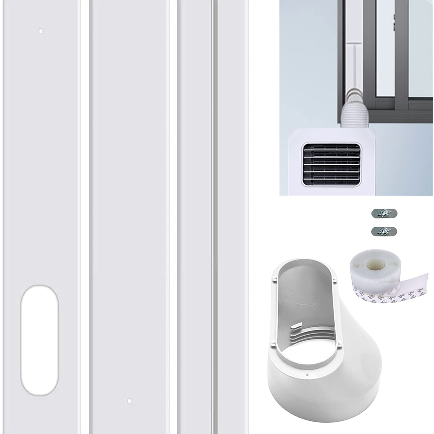 ANTFEES Portable Air Conditioner Replacement Window Vent Kit Plate,Adjustable Length Sliding Glass Doors AC Vent Kit for 15cm/5.9" Exhaust Hose