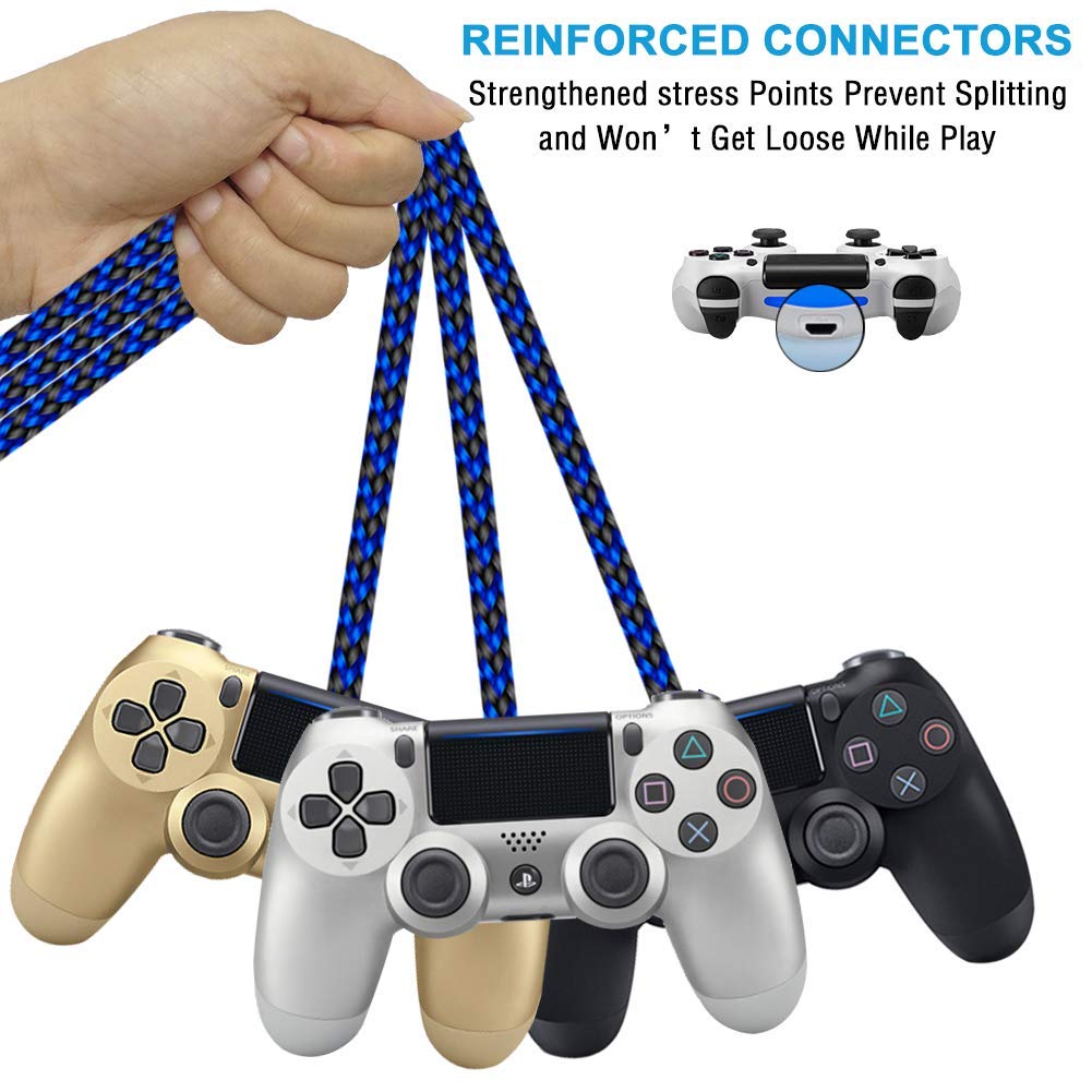 AOSOK PS4 Controller Charger Cable 10FT, 2Pack Braided PS4 Charger - Extra Long Micro USB Fast Charging Cord for Playstation 4, PS4 Slim/Pro, Xbox One S/X Controller, Android Phones
