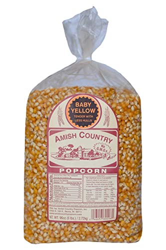 Amish Country Popcorn | 6 lb Bag | Popcorn Kernels | Small and Tender | Old Fashioned, Non-GMO and Gluten Free (6 Pound (Pack of 1), Baby Yellow)