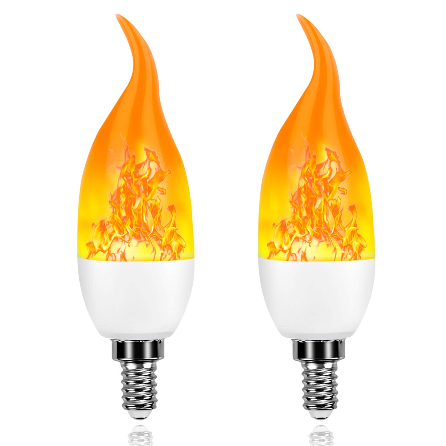 Artistic Home Xmas Decor Flame Light Bulbs - 2019 Upgrade 4 Modes Flame Effect Light Bulbs - E12 LED Flickering Candelabra Light Bulbs for Xmas/Indoor/Outdoor/Hotel/Party/Bar Decorations(2 Packs)