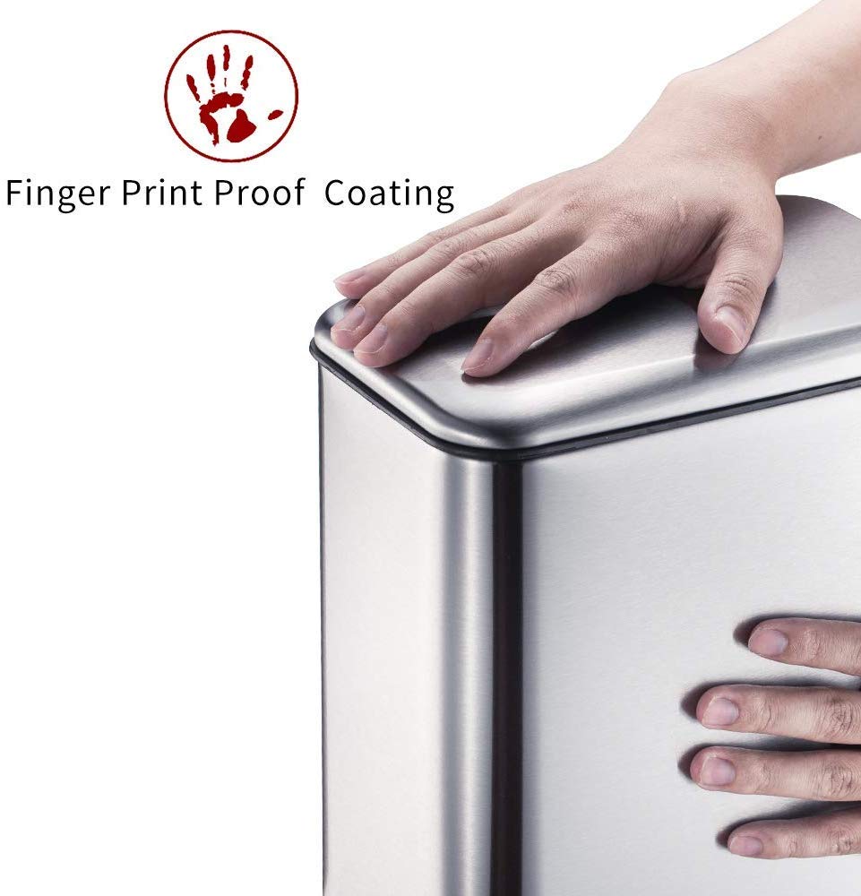 CLTEC 5L/1.3Gal Stainless Steel Trash Can with Lid Soft Close, Removable Inner Waste Basket, Slim Small Garbage Can, Rectangular Step Trash Bin for Bathroom Bedroom Office, Anti-Fingerprint, Silver