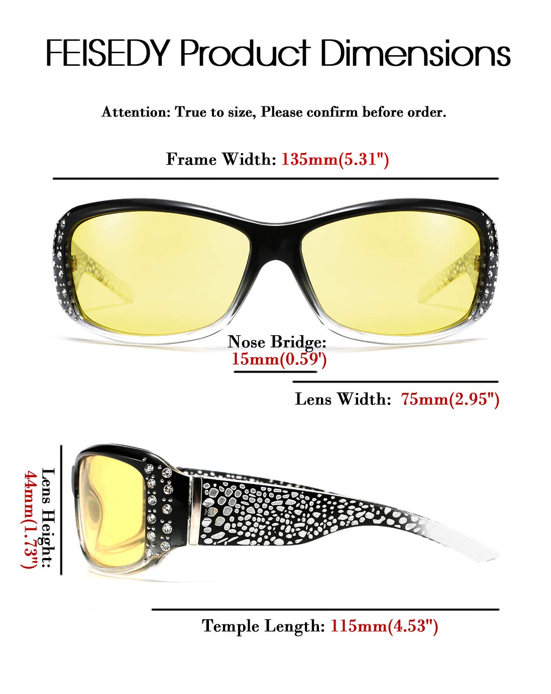 FEISEDY Women Yellow Sunglasses Wrap Around Anti Glare Driving Night Glasses B2547