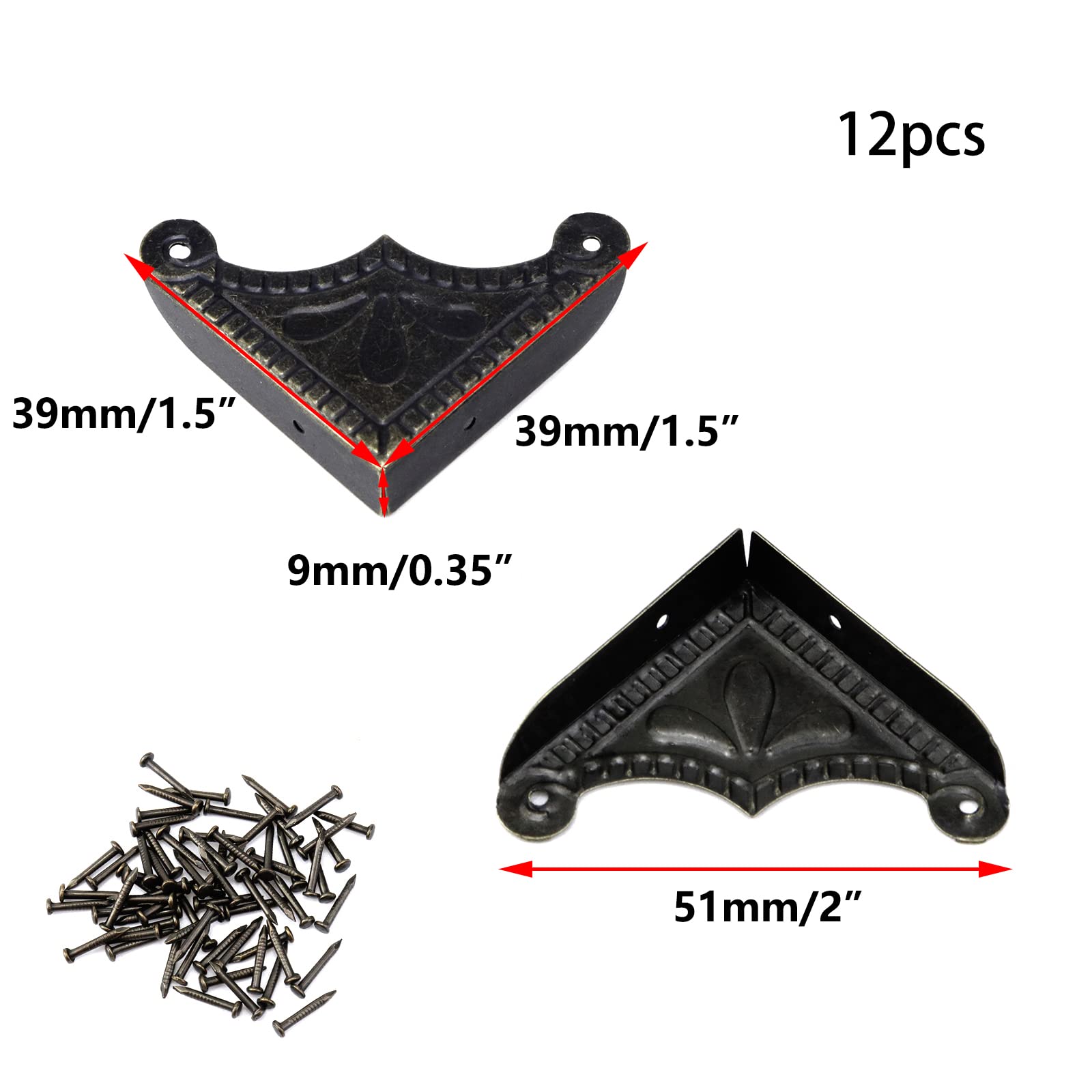 Antrader 12Pcs Metal Box Corner Guard Protector Safety Bumpers Decorative Furniture Edge Covers with Screws Bronze Tone 1.5" x 1.5"