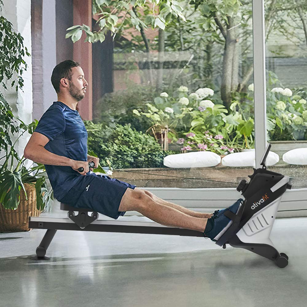 ATIVAFIT Magnetic Rower Rowing Machine 8 Level Adjustable Resistance Exercise for Whole Body with LCD Monitor for Home Use Folding Magnetic Rower