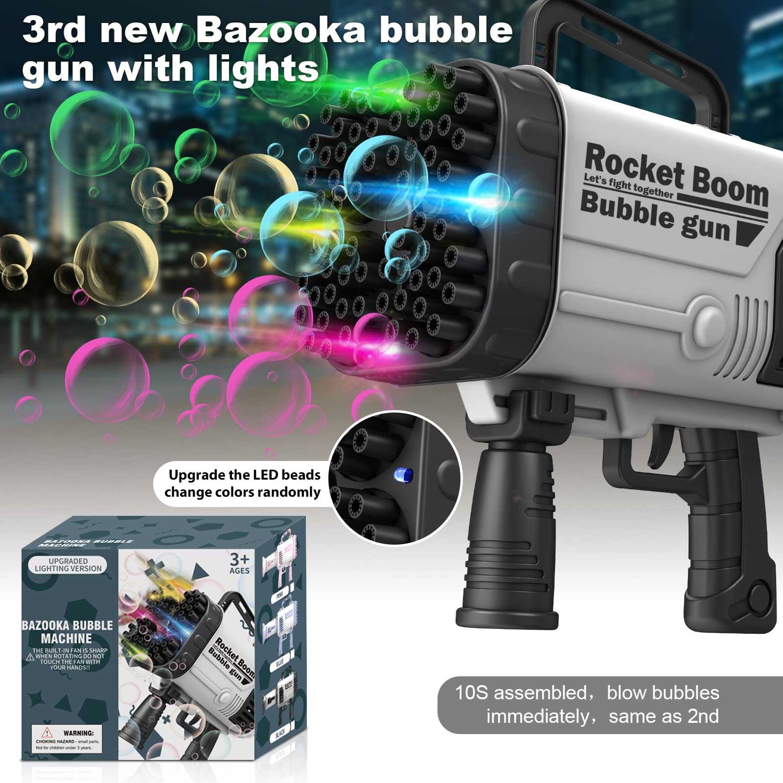 AZfiner Bubble Machine Gun - 64 Holes Bubble Machine with Lights Electric Bubble Maker with Bubble Solution Bubble Blower Summer Toys for Kids Bubble Guns for Wedding Birthday Party (OldPink)