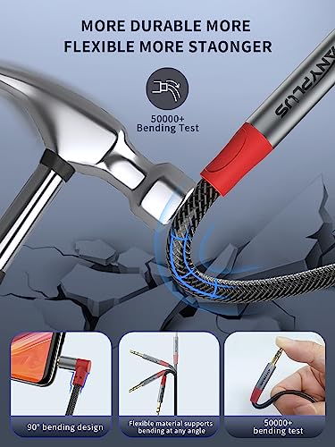 ANYPLUS Aux Cord, Headphone Jack to Headphone Jack Aux Cable 90 Degree 3.5mm Audio Cable Male to Male Fish Wire Braided Auxiliary Cord for Android for Car Compatible with iPhone,iPod,iPad,Speakers