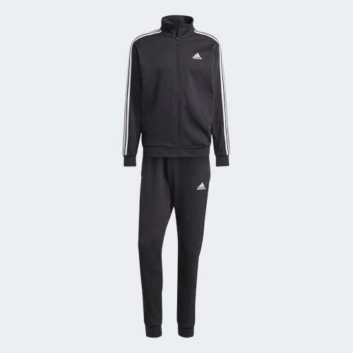 adidas mens Sportswear Basic 3-Stripes Fleece Track Suit Black X-Large