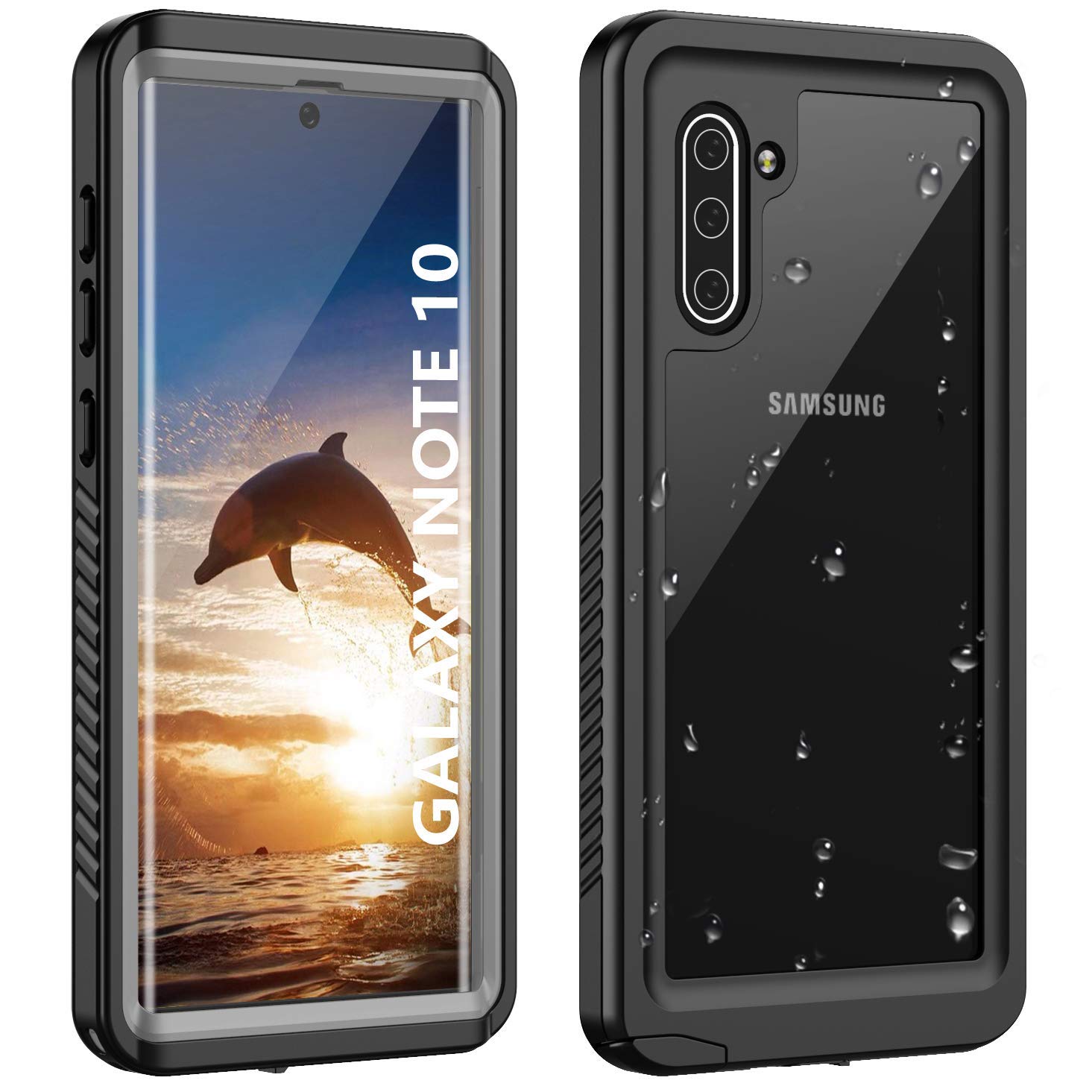 ANTSHARE Galaxy Note 10 Waterproof Case,Note 10 Case Built in Screen Protector 360°Full Body Protective Shockproof Dirtproof Sandproof IP68 Underwater Waterproof Case for Note 10(Clear Black)