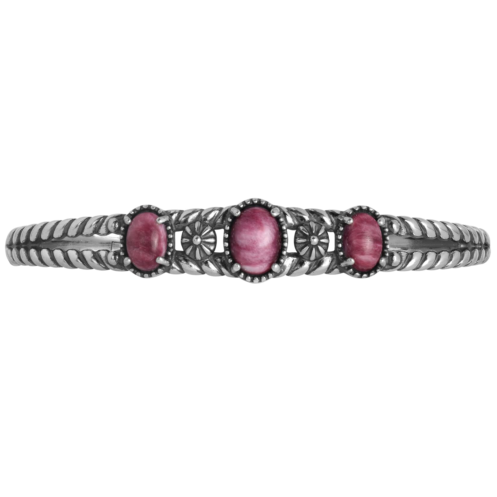 American West Sterling Silver Women's Cuff Bracelet & Girl's Cuff Bracelet Purple Spiny Gemstone 3-Stone Design Size S