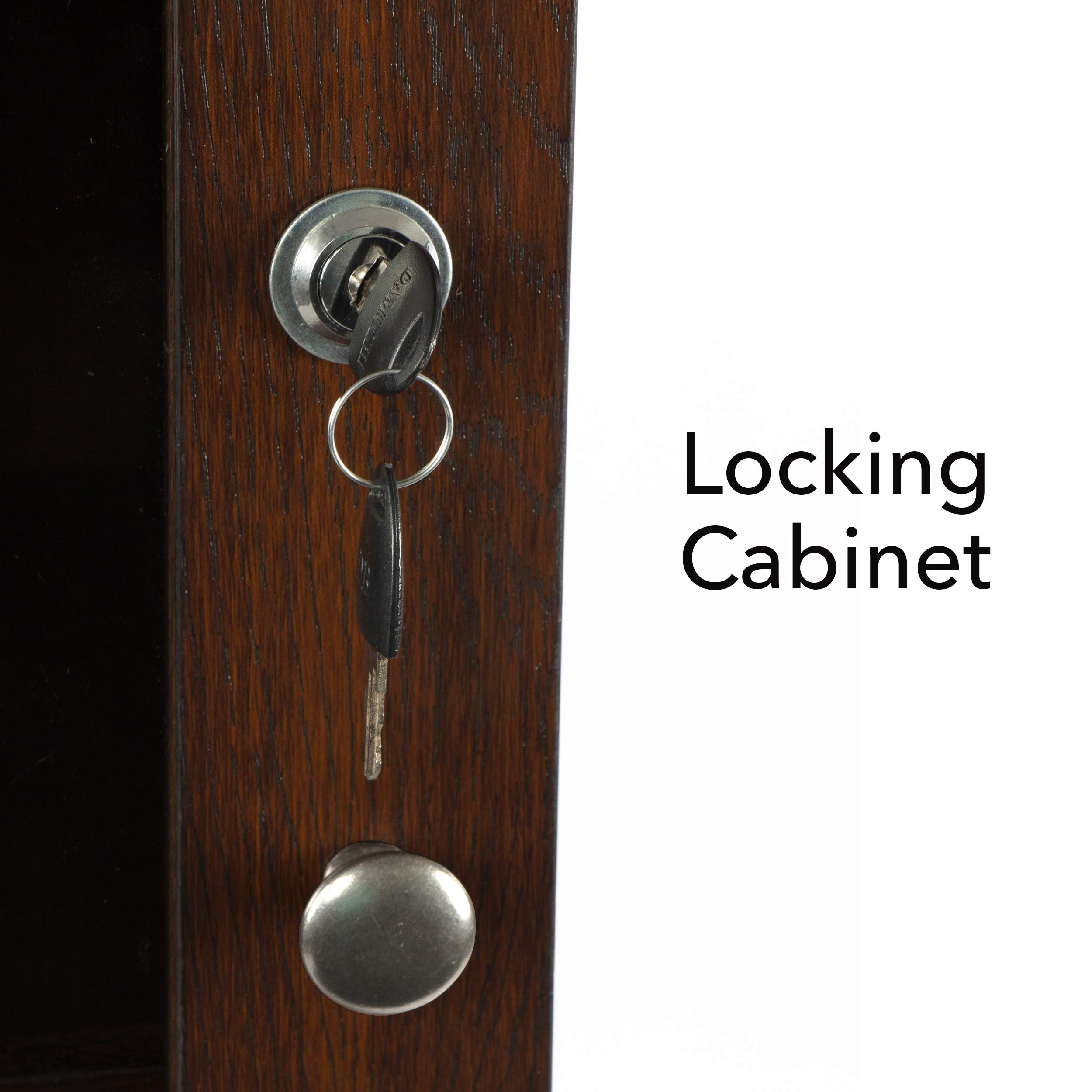 Atlantic Herrin Bar Cabinet, Tempered Glass Lockable Door, European Hidden Hinges, Storage for 9 Wine Glasses & 16 Bottles of Wine, Accessory Drawer & Liquor Storage, PN 38408116 β Textured Chestnut