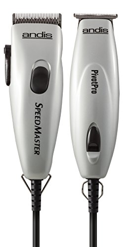 Andis 23965 Professional PivotPro And SpeedMaster Hair Clipper and Beard Trimmer PivotMotor Set, Silver