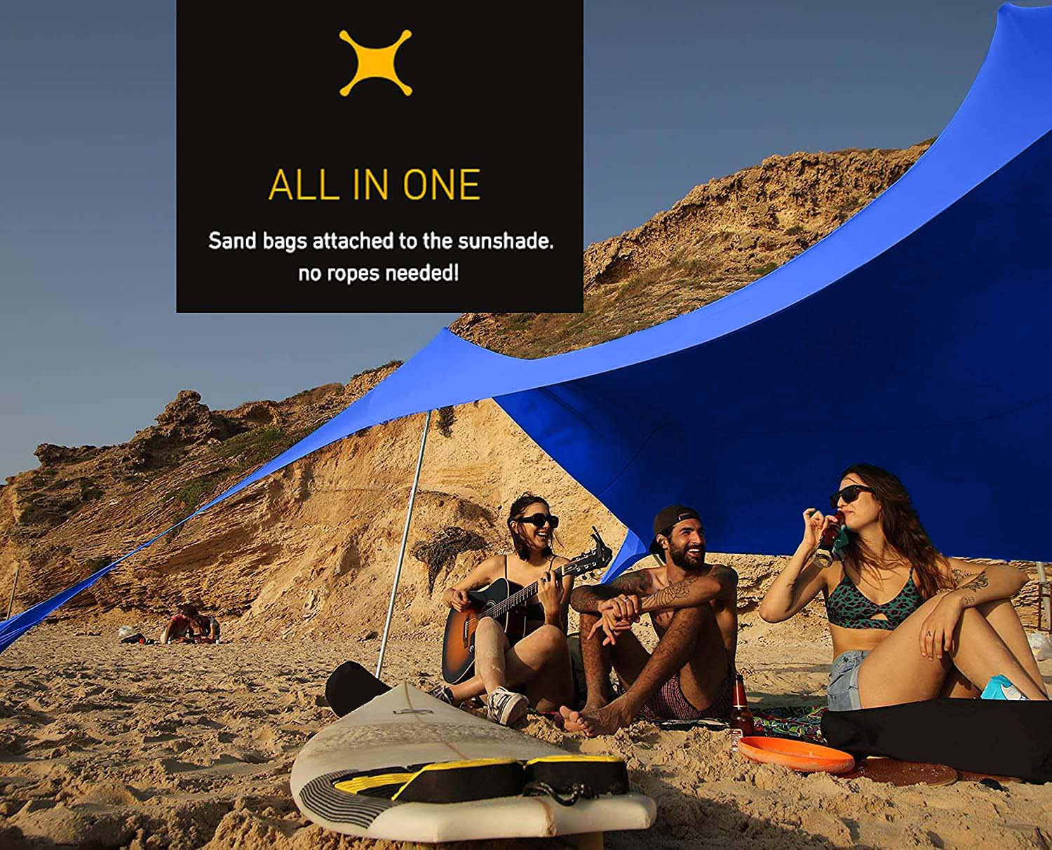 Beach Shade Sun Shelter by Skybed with Built-in Sand Bags - Lightweight, Durable, Small Pack Size - Fits in Carry-On Luggage - Easy, Simple Setup (Extra Large (9'x9' - 90" Poles), Pacific Blue)