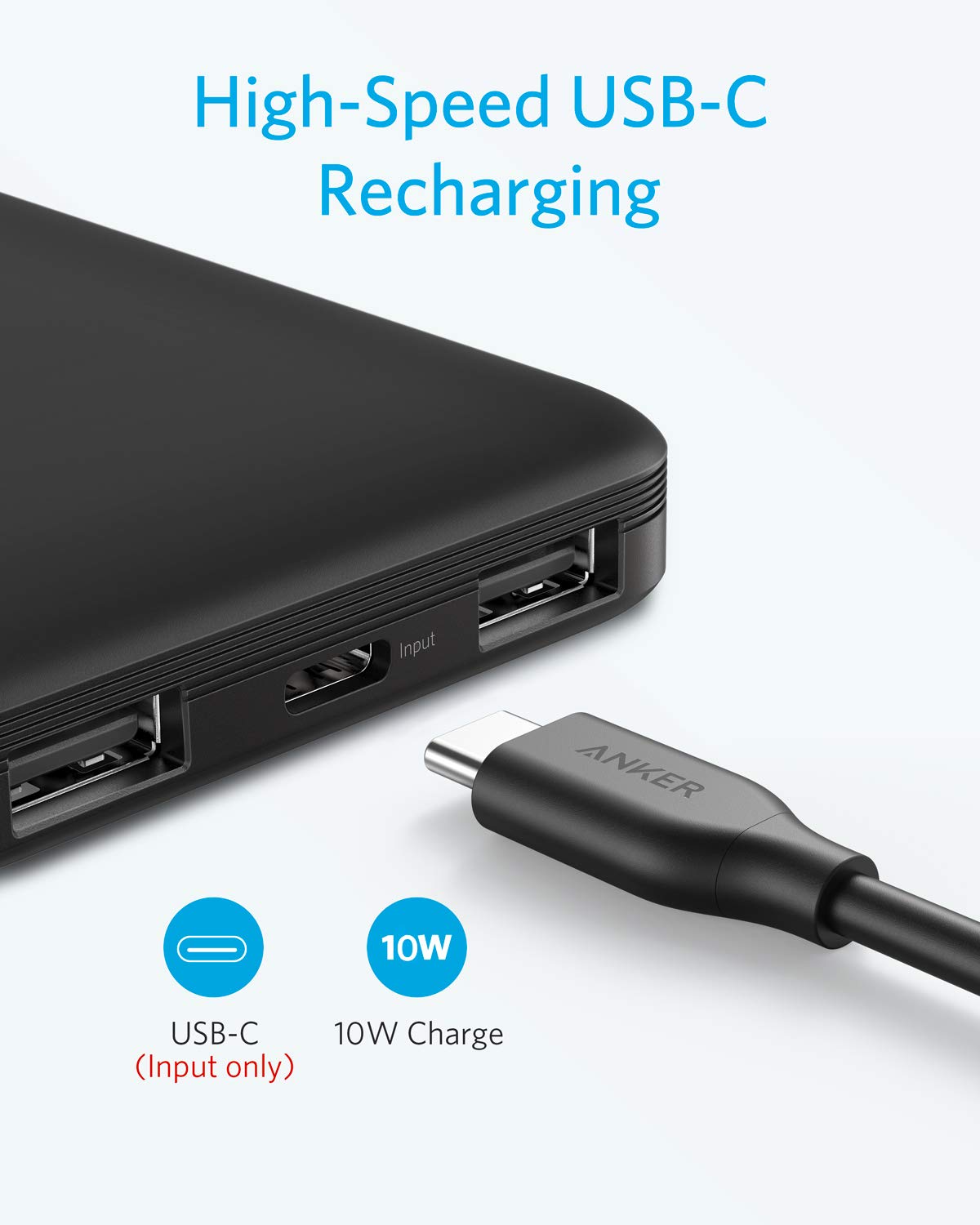 Anker Wireless Power Bank, PowerCore 10,000mAh Portable Charger with USB-C (Input Only), External Battery Pack Compatible with iPhone 12, Mini, Pro, Pro Max, Samsung, iPad 2020 Pro, AirPods, and More.
