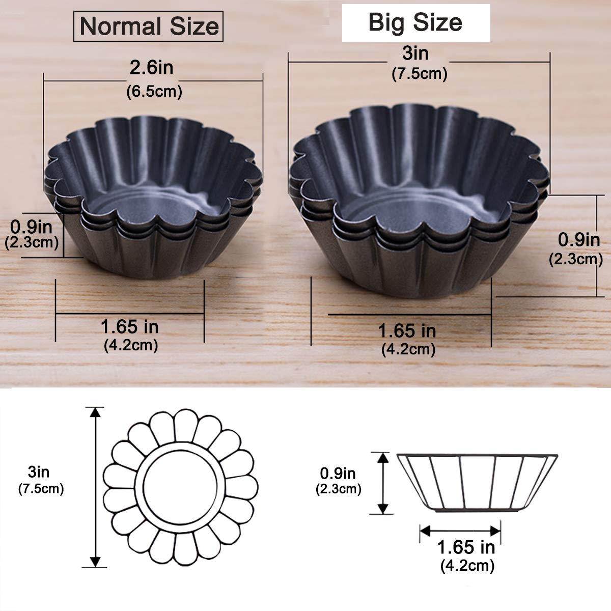 Amytalk 12 Packs Egg Tart Mold, Upgrade Bigger Size 3 x 0.9inch, Cupcake Cake Muffin Mold Tin Pan Baking Tool, Carbon Steel