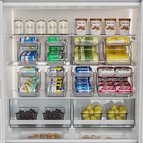Attelite Upgrade Soda Can Organizer with Adjustable Width, Double-Layer Automatic Rolling Stackable Beverage Can Dispenser Rack for Standard Cans, Skinny Cans, And Tall Cans (Clear，set of 2)
