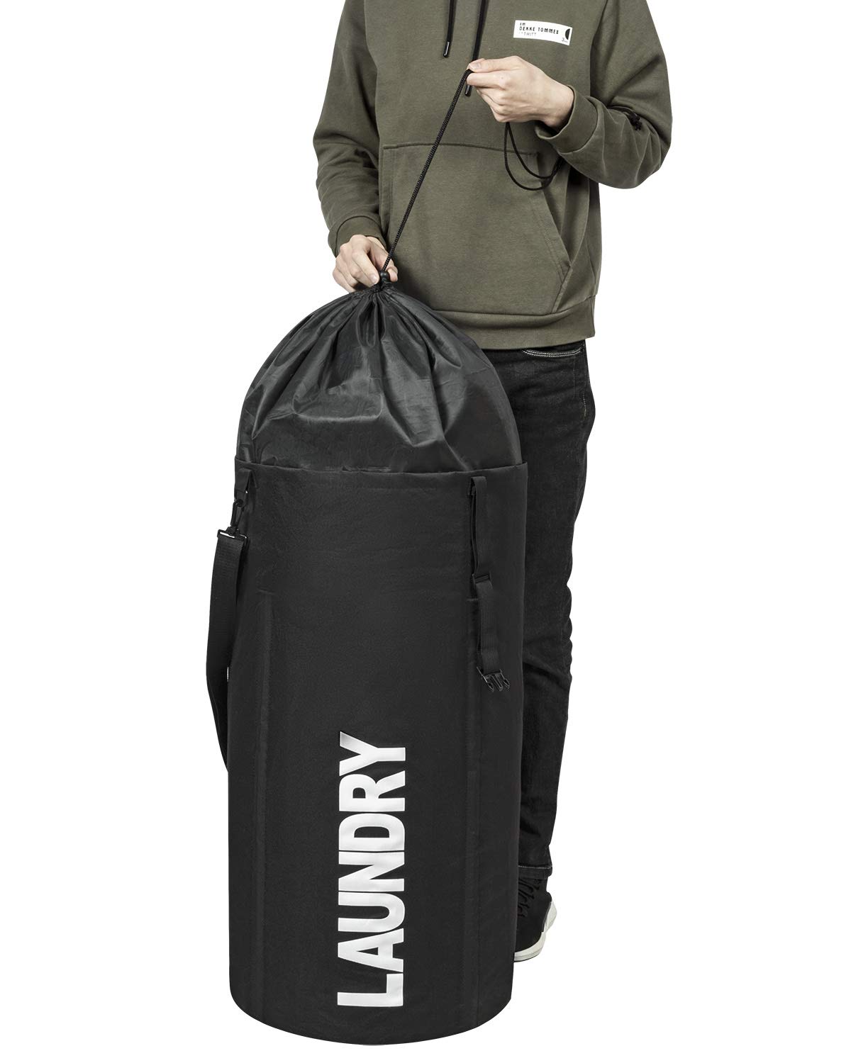 Chrislley 106L Extra Large Laundry Hamper with Drawstring Dorm Room Backpack Laundry Bag Collapsible Laundry Basket for College Students Travel Day Trip(Black)