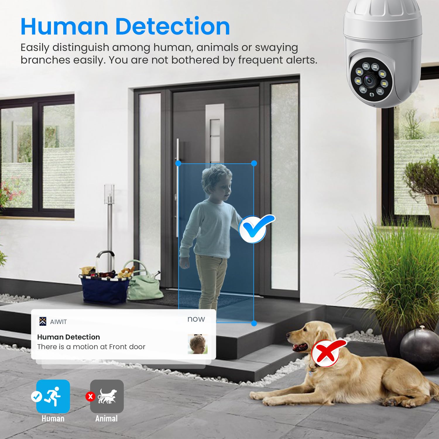 ALPHAPEACH 1080P Smart Light Bulb Home Security Camera Outdoor, Color Night Vision, AI Human Detection, 2-Way Audio, Cloud Storage, 355-degree Rotation, Indoor Surveillance, 2.4GHz WiFi