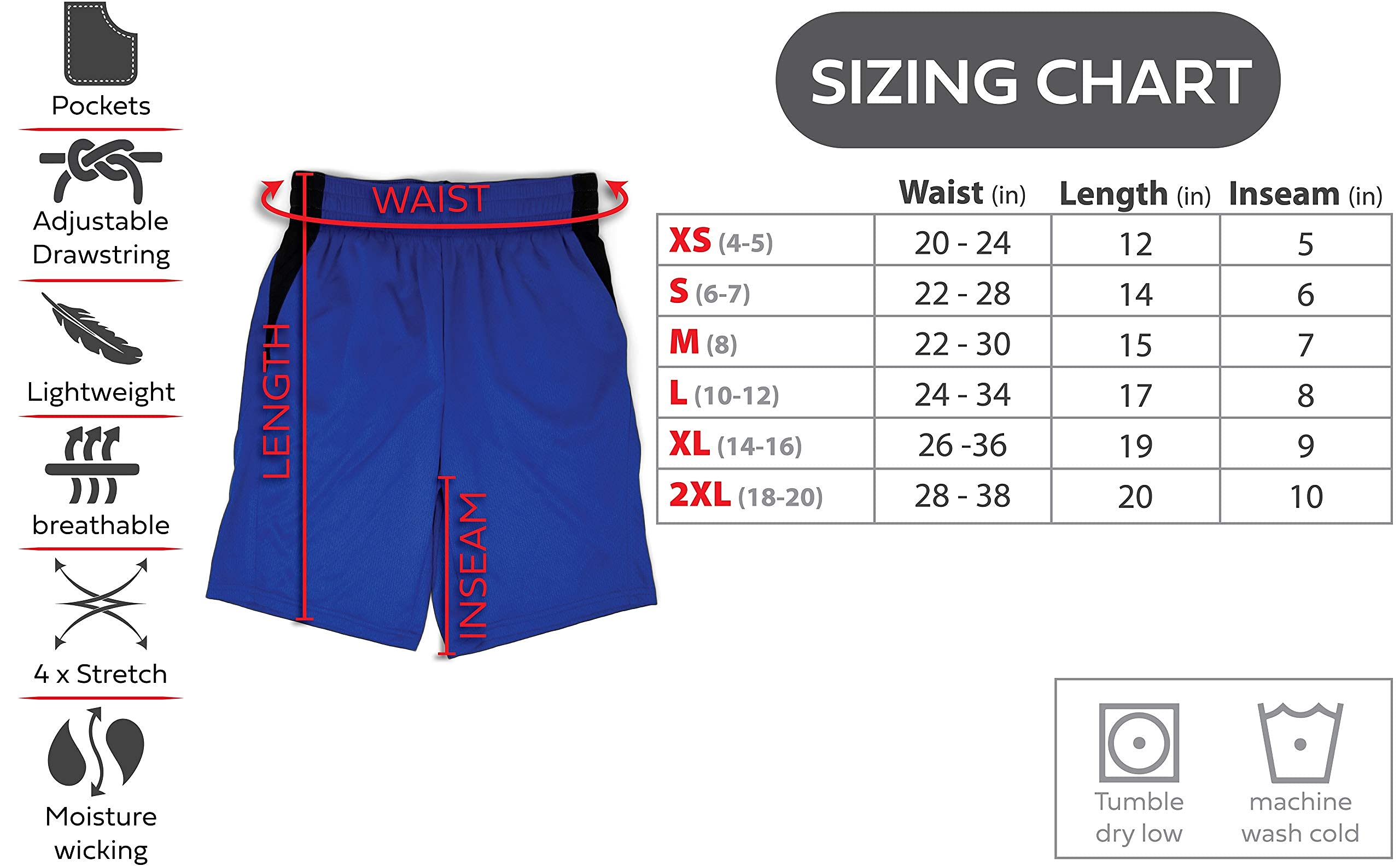 Andrew Scott Boys 7 Pack Active Performance Mesh Style Basketball Sport Shorts (7 Pack- Assorted Solids Contrast Pocket, Medium)